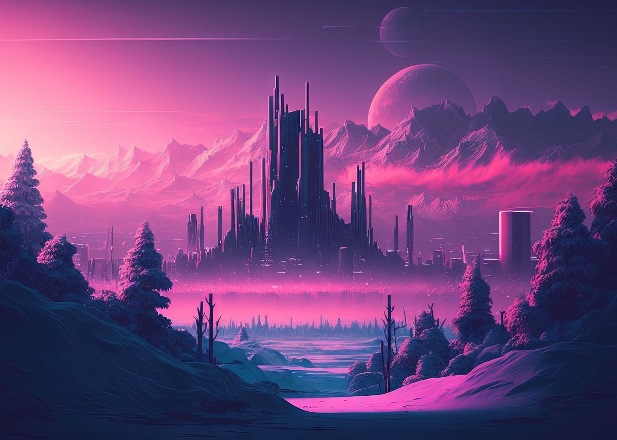 'City Lights in Synthwave' Poster, picture, metal print, paint by ...