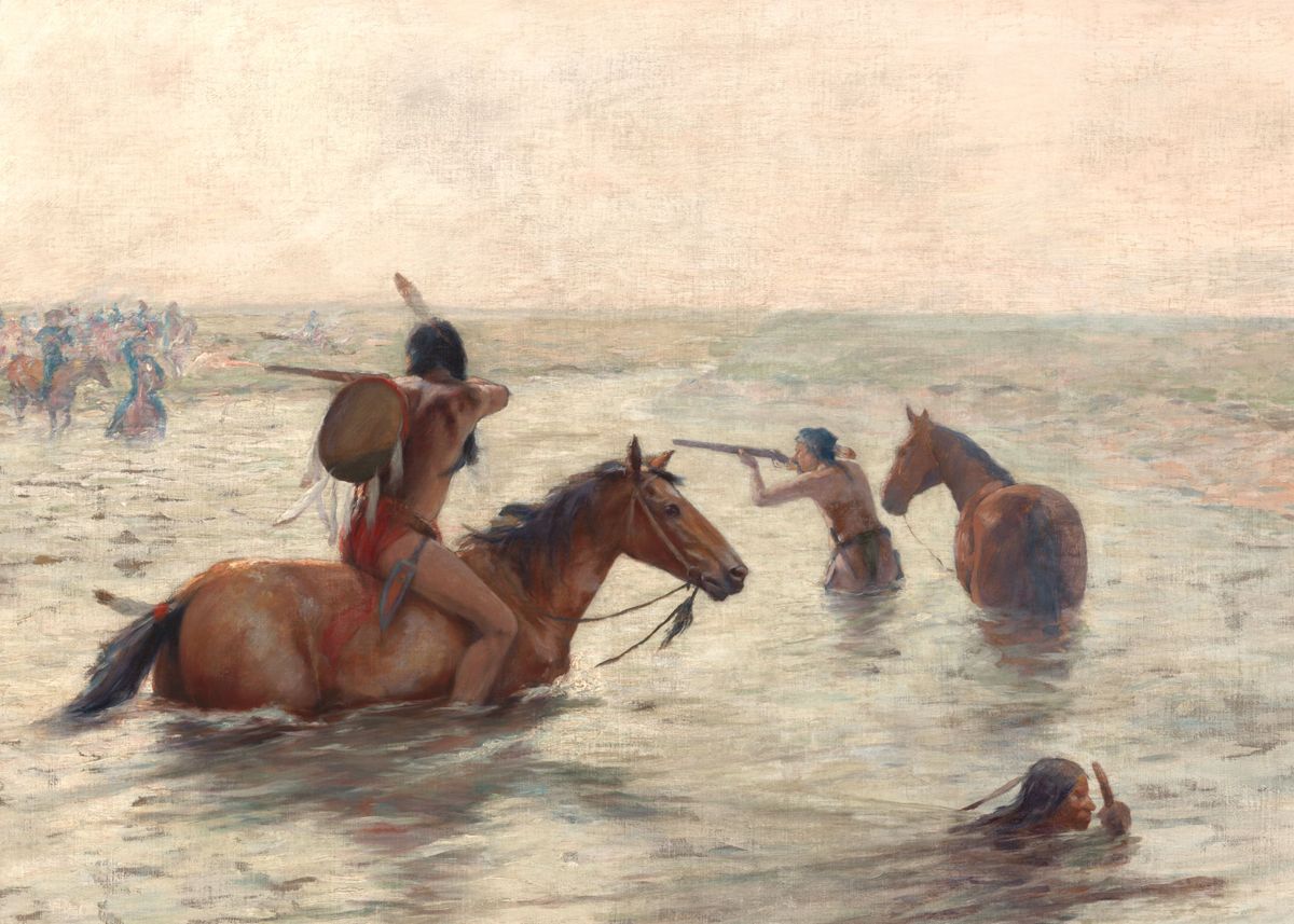 'Indians Fighting Settlers' Poster, picture, metal print, paint by ...