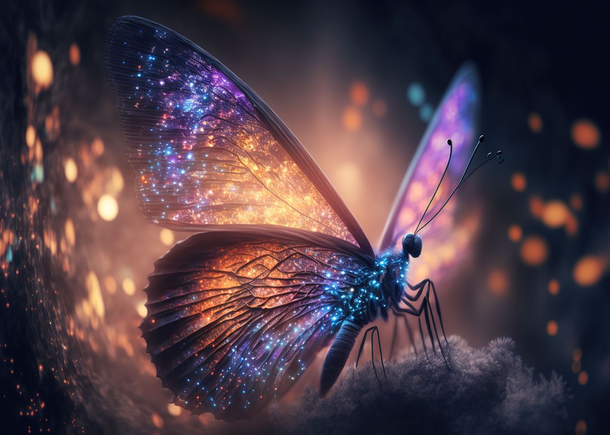 'glow butterfly ' Poster, picture, metal print, paint by Jena | Displate
