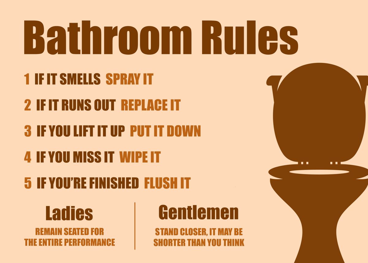 'Bathroom Rules Funny Sign' Poster, picture, metal print, paint by ...