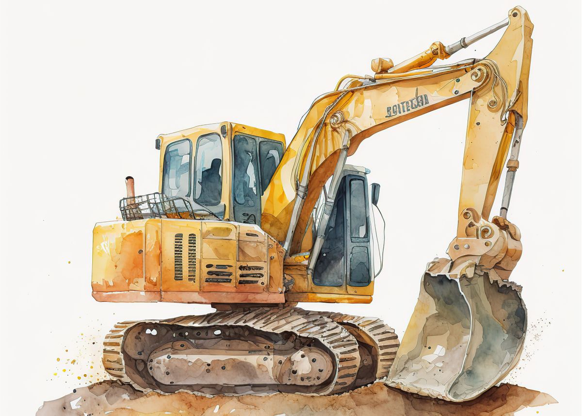 'Watercolor excavator ' Poster, picture, metal print, paint by Sohail ...