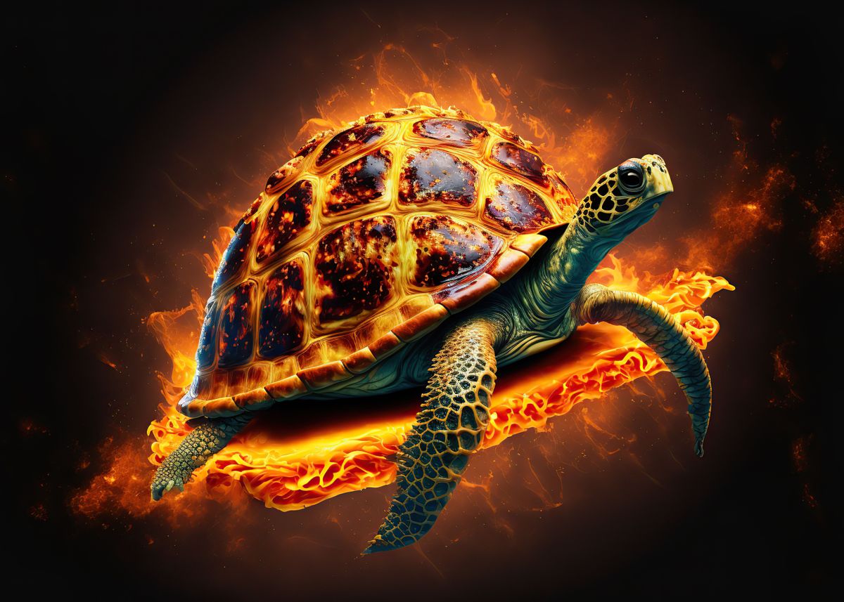 'Turtle fire' Poster, picture, metal print, paint by lauren akaety ...