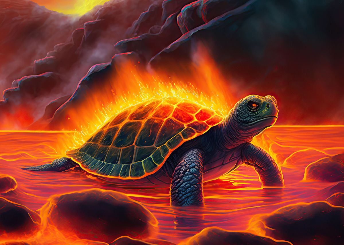 'Turtle fire' Poster, picture, metal print, paint by lauren akaety ...