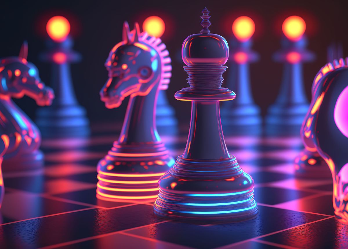 'game chess neon' Poster, picture, metal print, paint by Hari Buckner ...