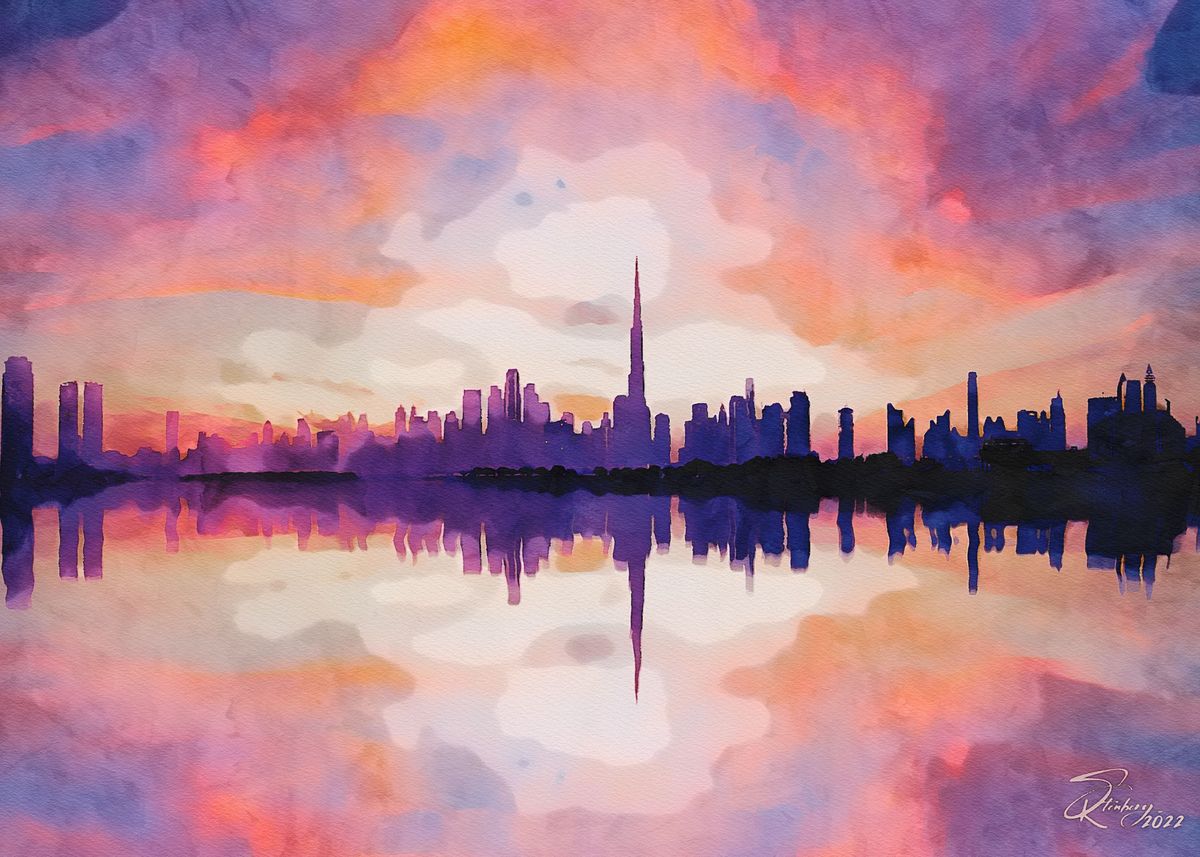 'Sunset Dubai City' Poster, picture, metal print, paint by Rolf ...