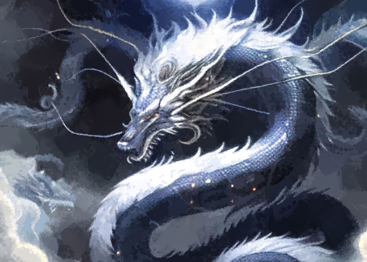 'Blue ice dragon' Poster, picture, metal print, paint by Dark Zeka | Displate