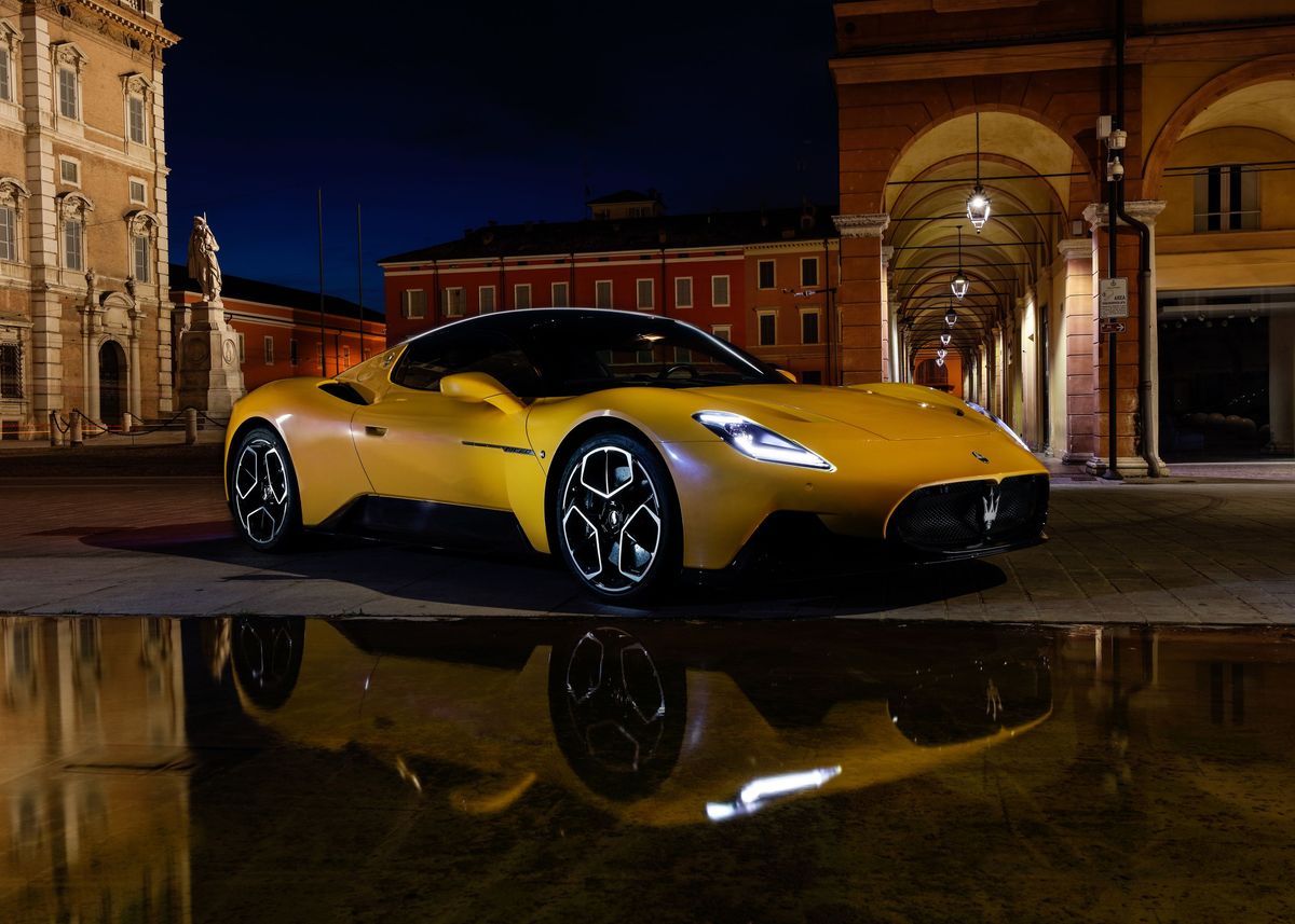 'Yellow MC20 coupe wet road' Poster by LCW17 | Displate