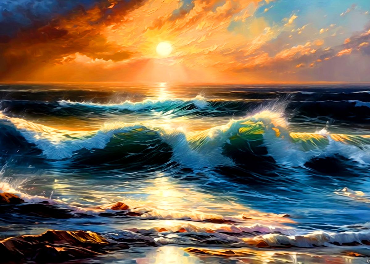 'Sunset on ocean' Poster, picture, metal print, paint by Will Henty ...