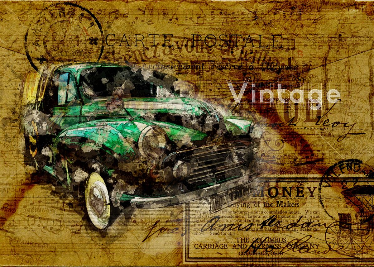 'Green car art poster' Poster, picture, metal print, paint by Lembayung ...