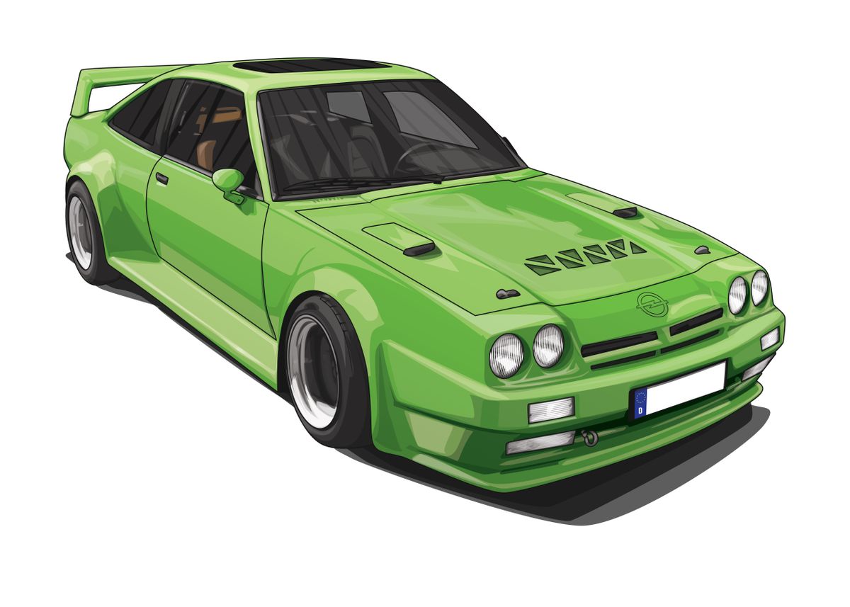 'Opel Manta GSi Wide White' Poster, picture, metal print, paint by POWERDRAWINGS | Displate