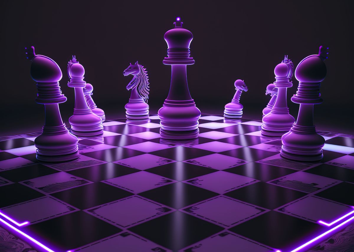 'game chess neon' Poster, picture, metal print, paint by Hari Buckner ...