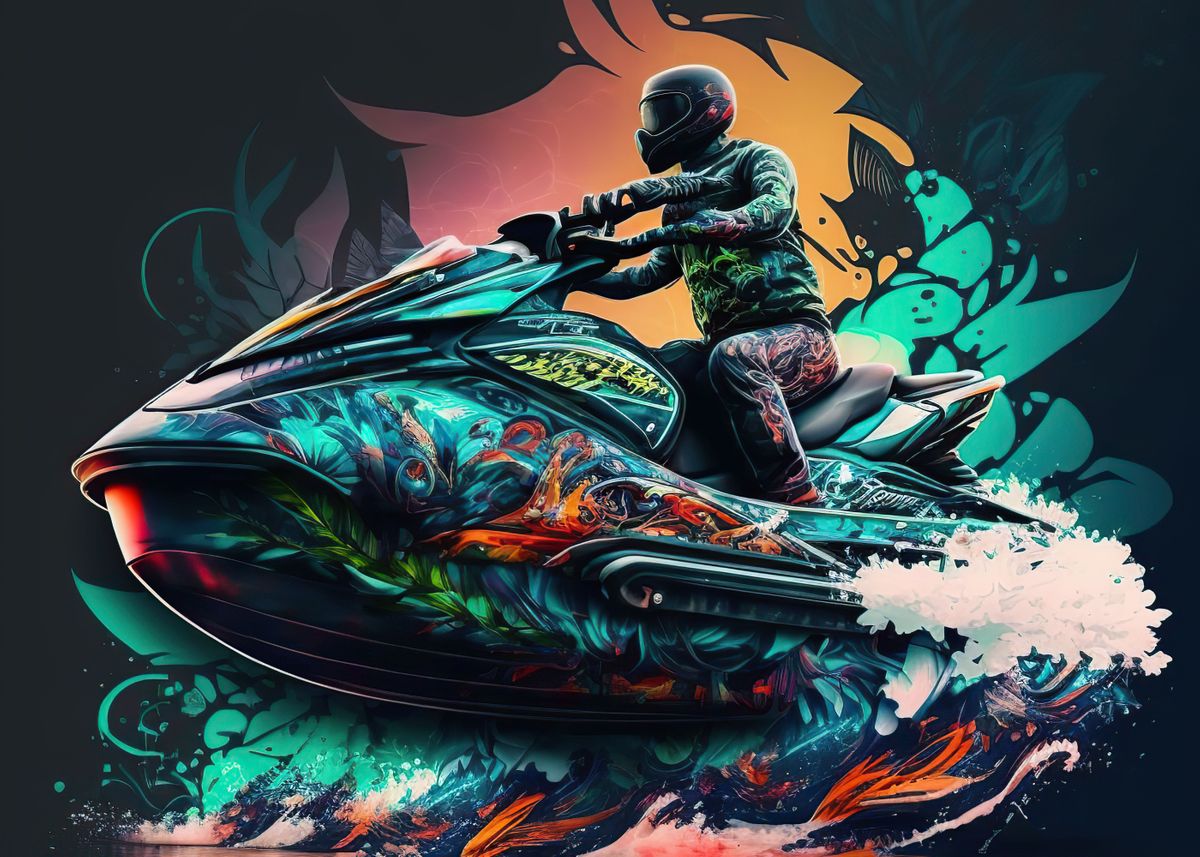 'Jetski ' Poster, picture, metal print, paint by Childs Space | Displate