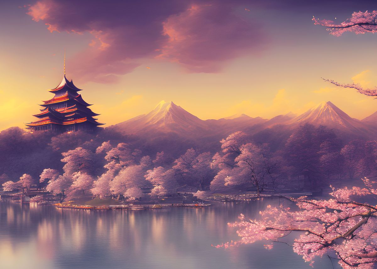 'Enchanted japanese palace' Poster, picture, metal print, paint by ...