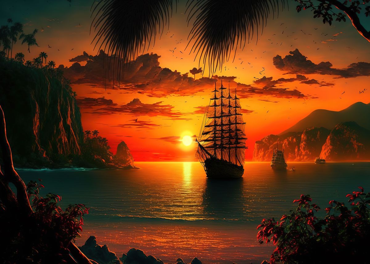 'beach sunset ' Poster, picture, metal print, paint by Chloe Connelly ...