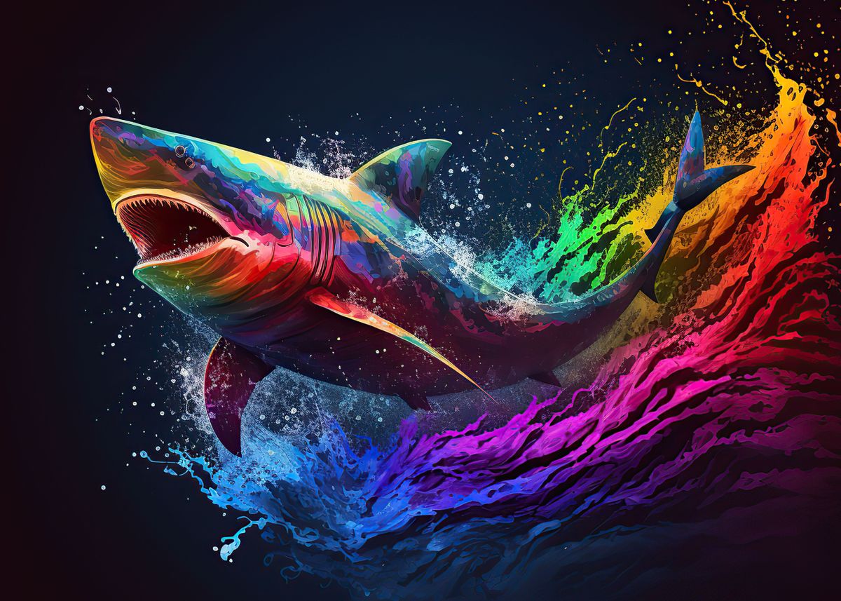 'Shark colorful animal' Poster, picture, metal print, paint by EPL ...