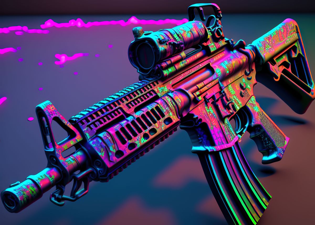 'gun neon' Poster, picture, metal print, paint by Peter Li | Displate