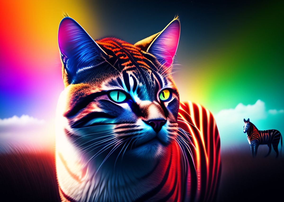 '3D Wild Cat Neon Lights' Poster, picture, metal print, paint by ALMA ...