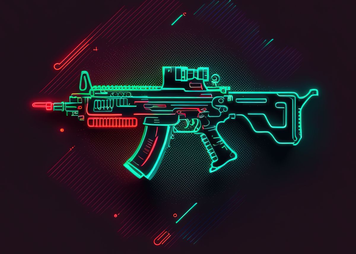 'gun neon' Poster, picture, metal print, paint by Peter Li | Displate