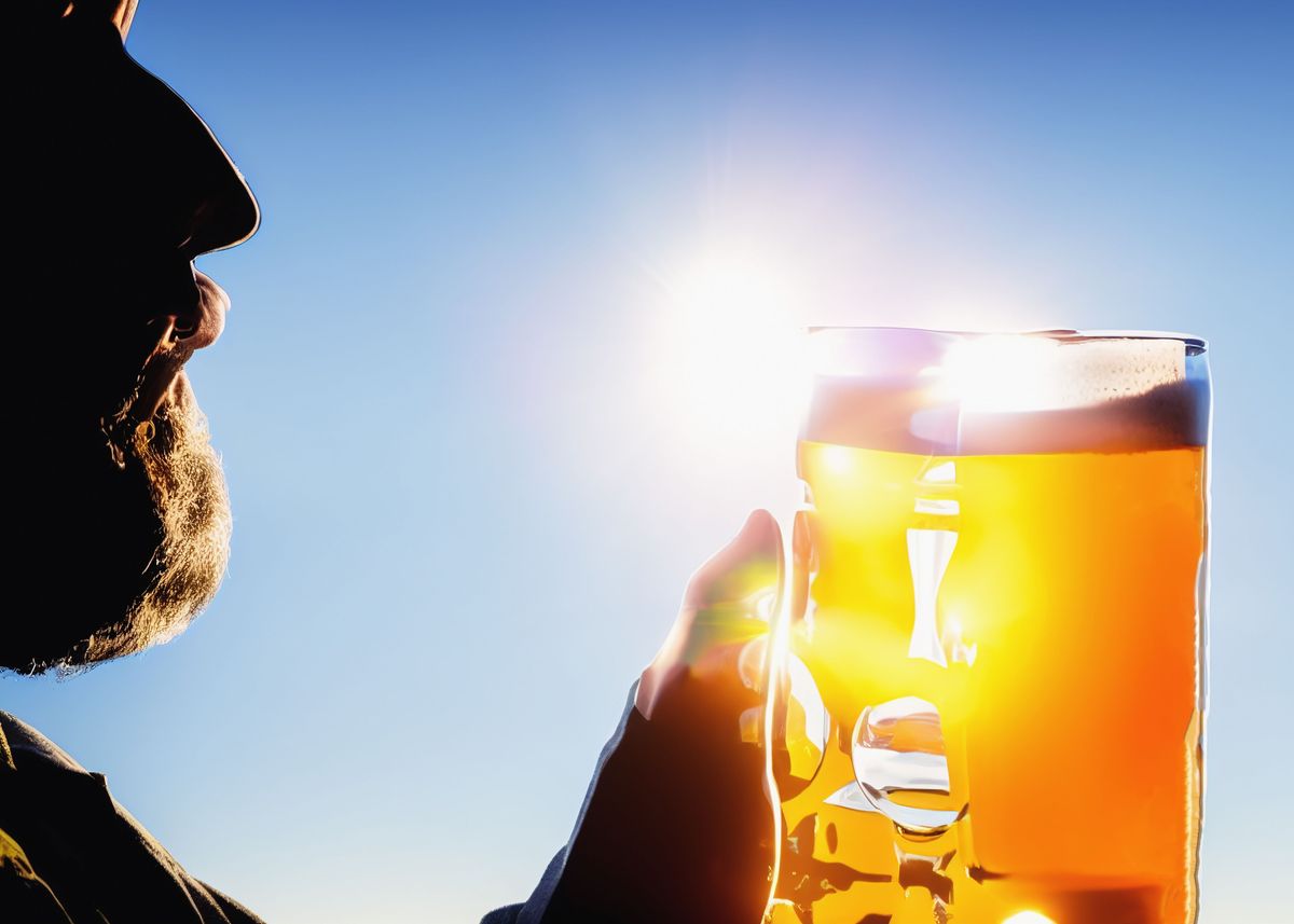 'Silhouette sun beer big st' Poster, picture, metal print, paint by ...