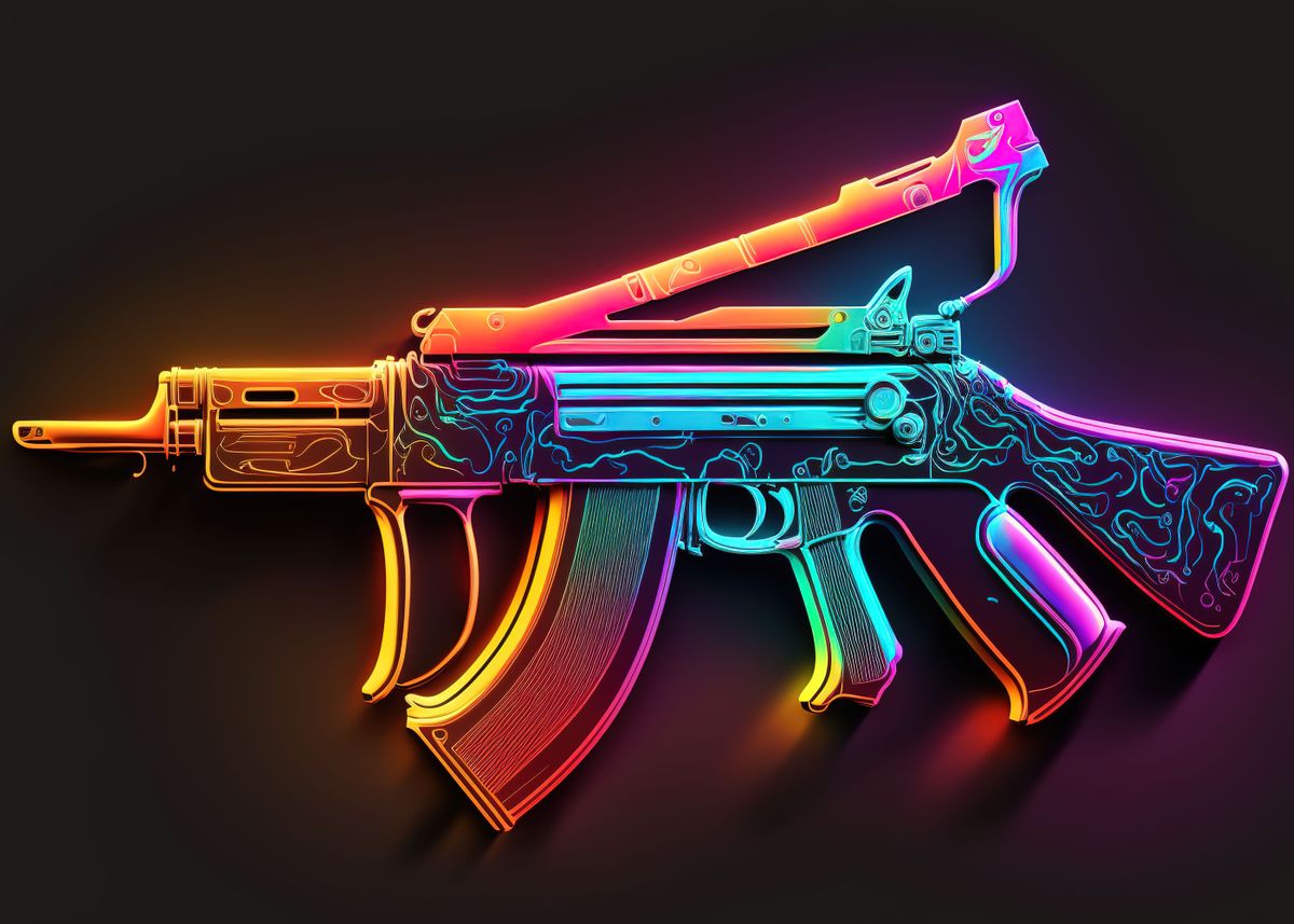 'gun neon' Poster, picture, metal print, paint by Peter Li | Displate