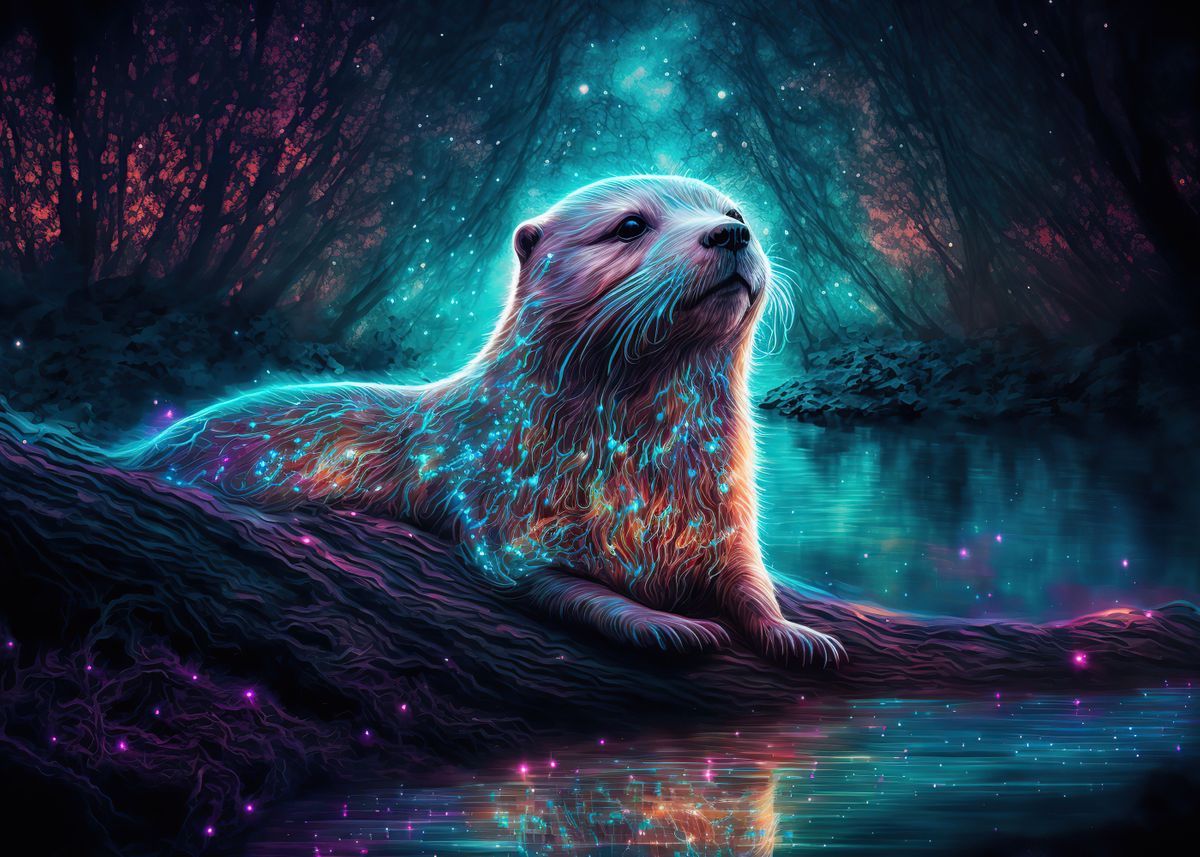 'Otter neon' Poster, picture, metal print, paint by paxtonronalda ...