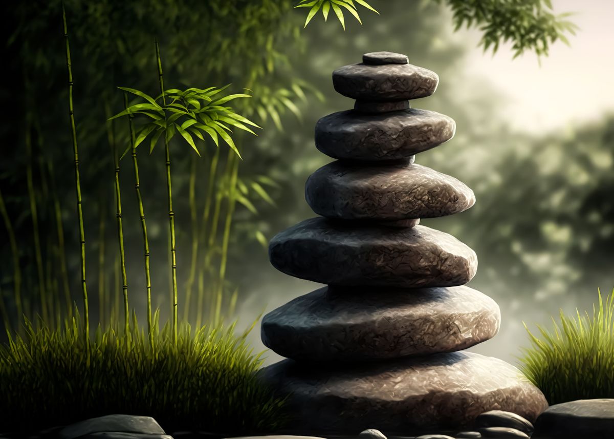 'Zen Stones' Poster, picture, metal print, paint by Peter Li | Displate