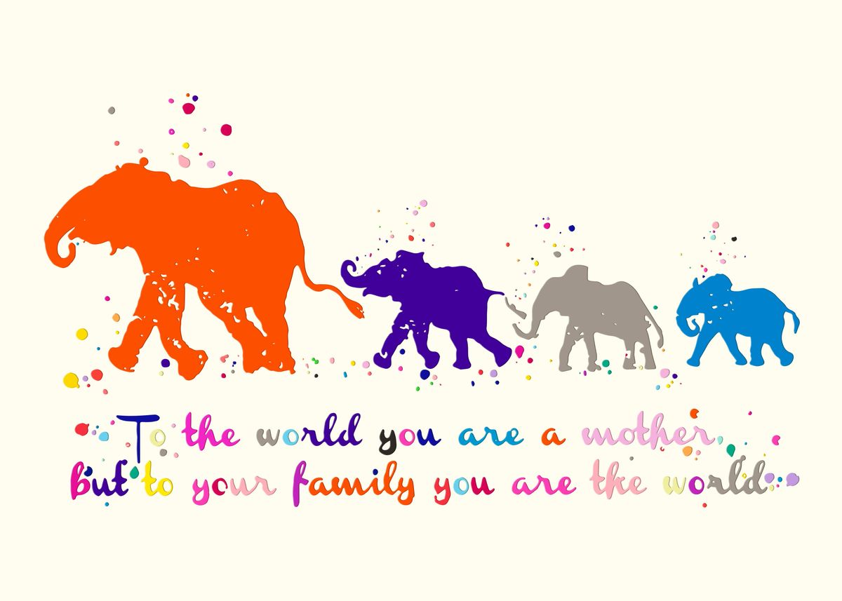 'Elephant Family Mom' Poster, picture, metal print, paint by Dutton Jerrell | Displate