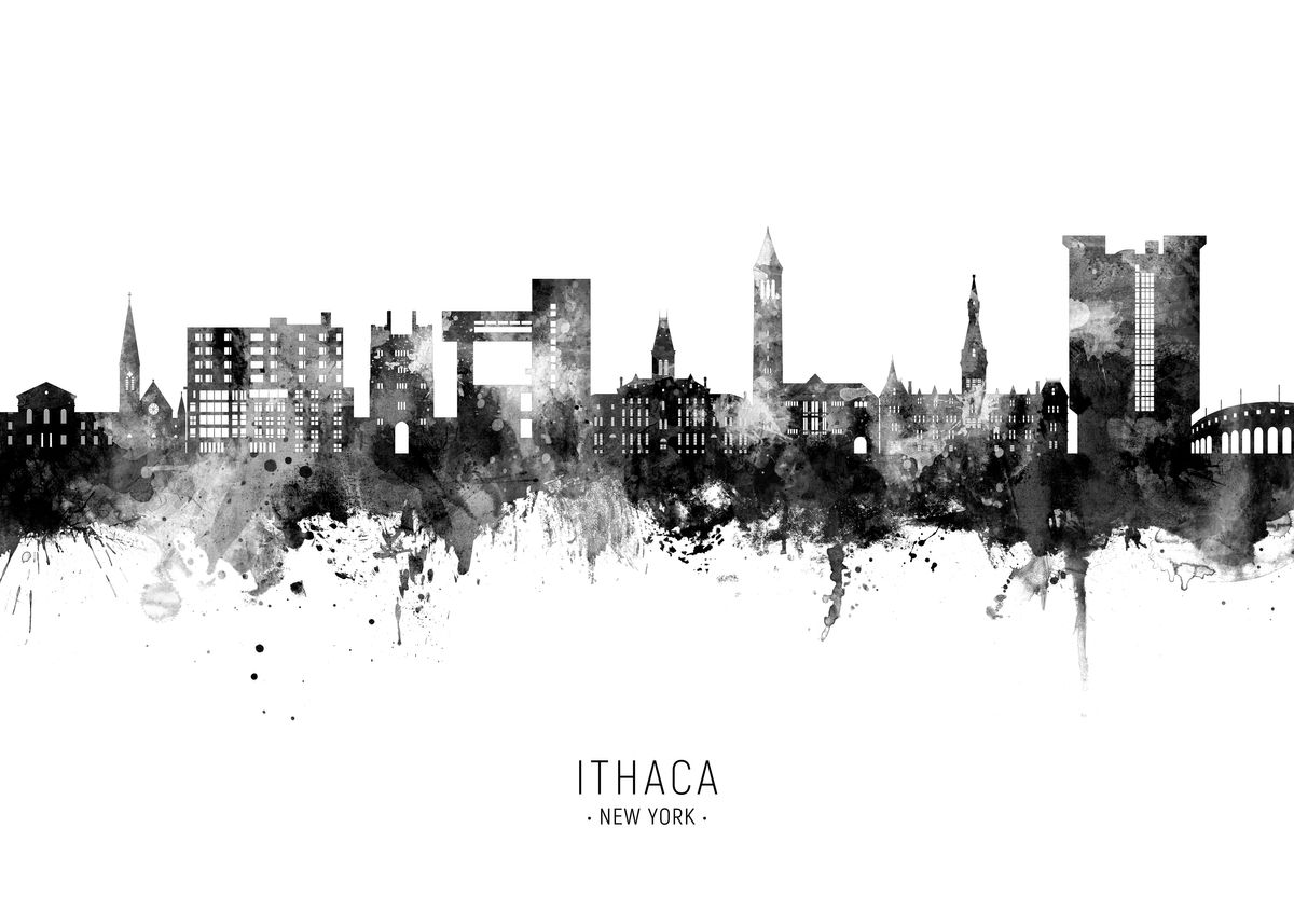 'Ithaca Skyline New York' Poster, picture, metal print, paint by ...