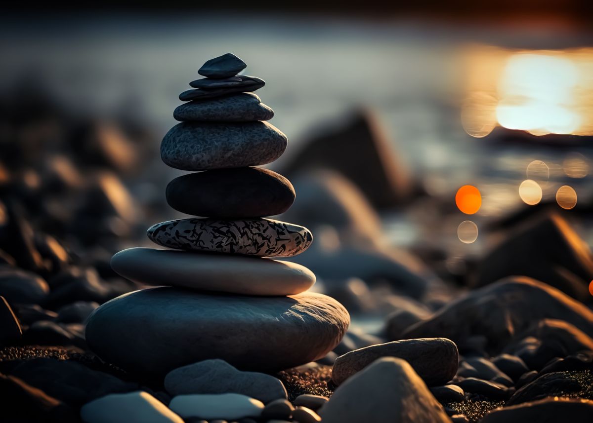 'Zen Stones' Poster, picture, metal print, paint by Peter Li | Displate