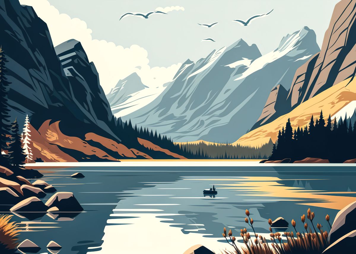 'Mountain Lake' Poster, picture, metal print, paint by Creativity Shop ...