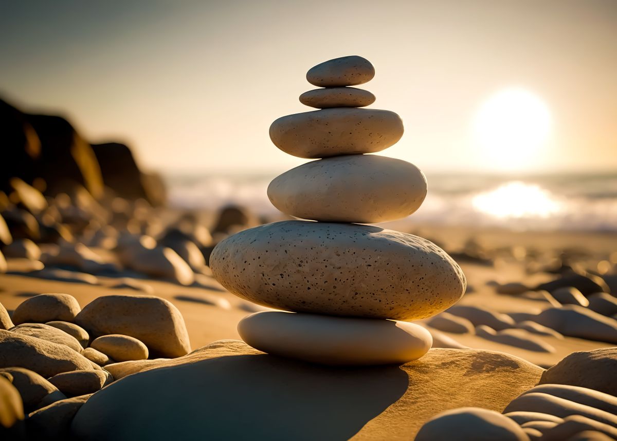 'Zen Stones' Poster, picture, metal print, paint by Peter Li | Displate