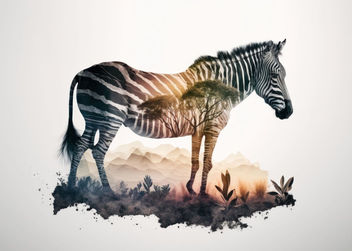 'Zebra double exposure' Poster by Volodymyr Burdiak | Displate
