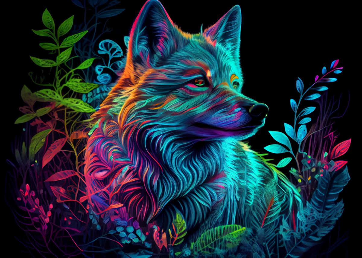 'Colorful wolf' Poster by Below Horizon | Displate