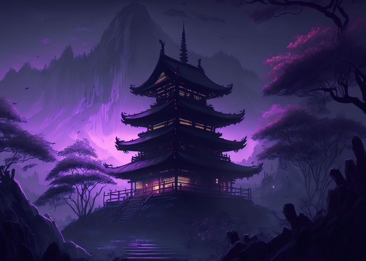 'Night Japan House' Poster, picture, metal print, paint by Anime Manga ...