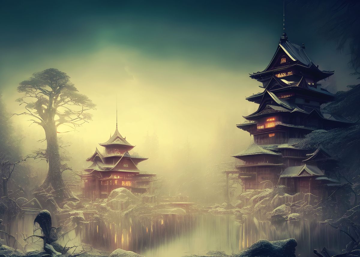 'Magical Japanese palace' Poster, picture, metal print, paint by ...
