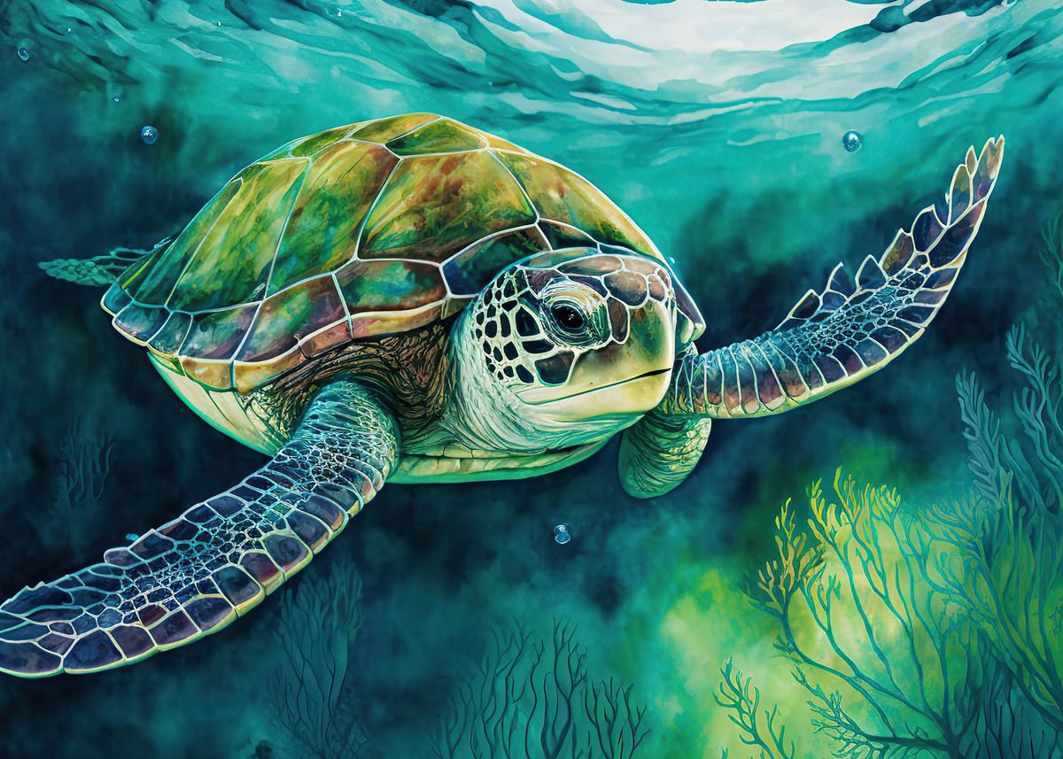 'Sea Turtle watercolour' Poster, picture, metal print, paint by Sohail ...