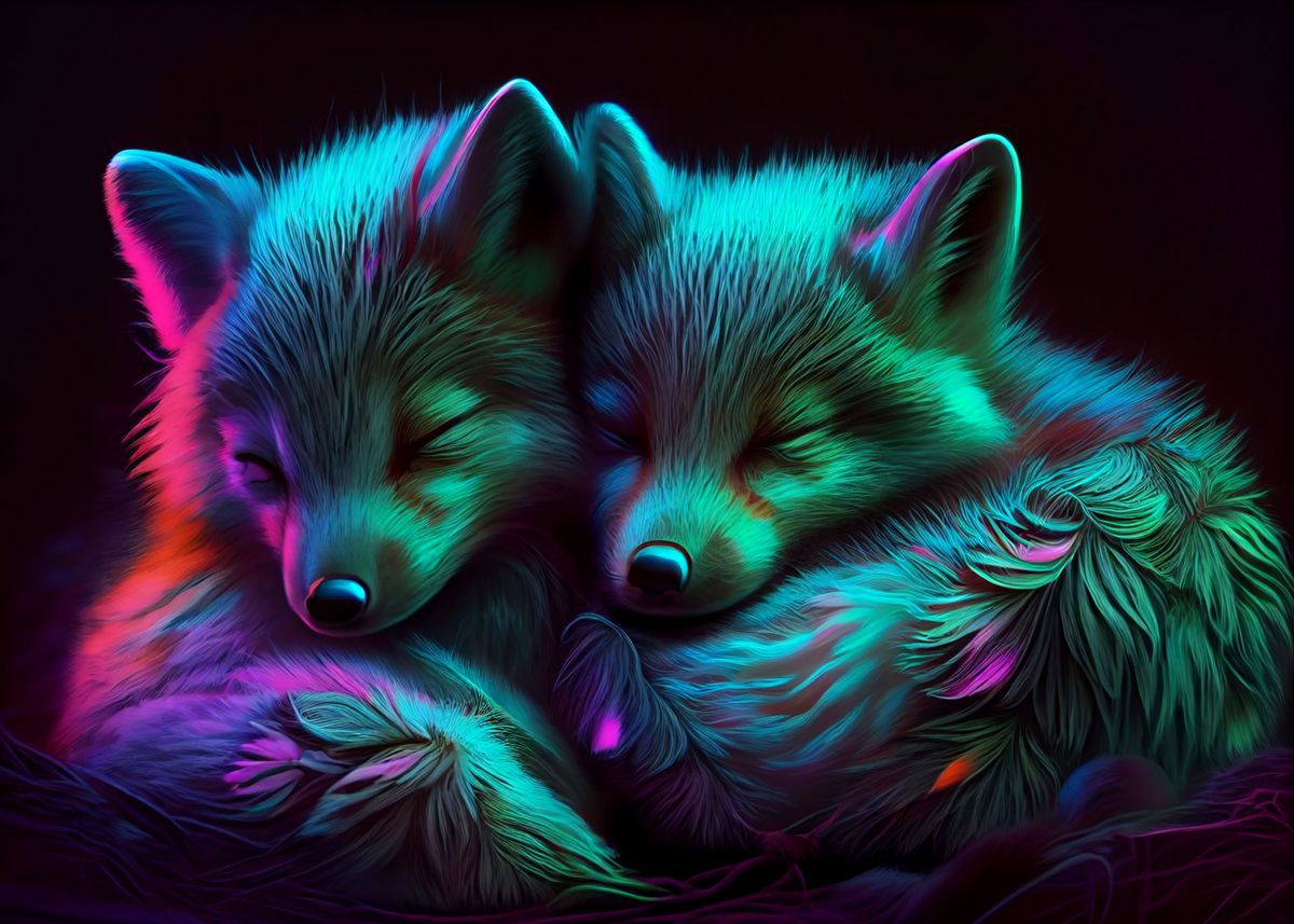 'Colorful wolf cubs' Poster, picture, metal print, paint by Below ...