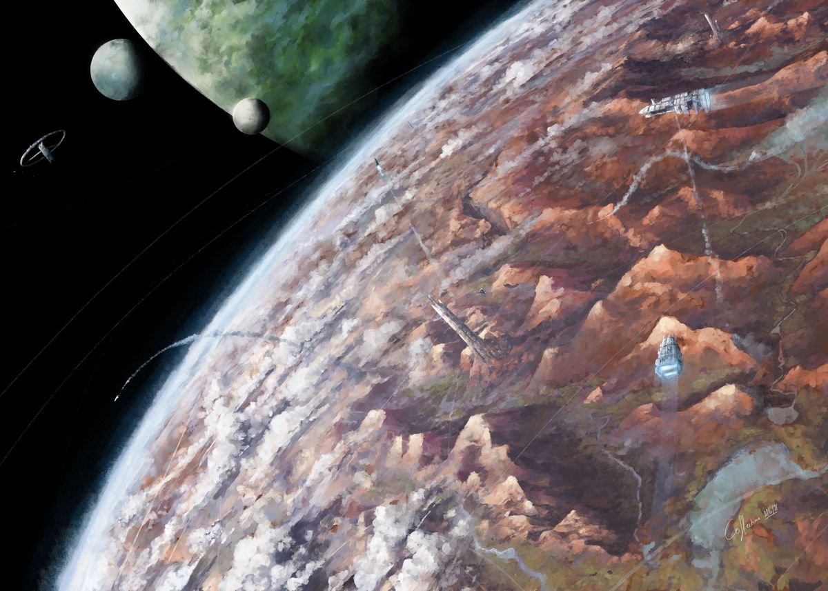 'Planet space landscape' Poster, picture, metal print, paint by ...