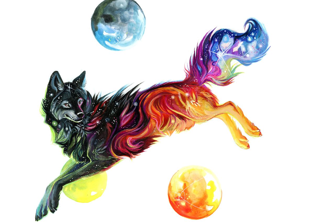 'Rainbow Fantasy Wolf' Poster, picture, metal print, paint by Katy ...