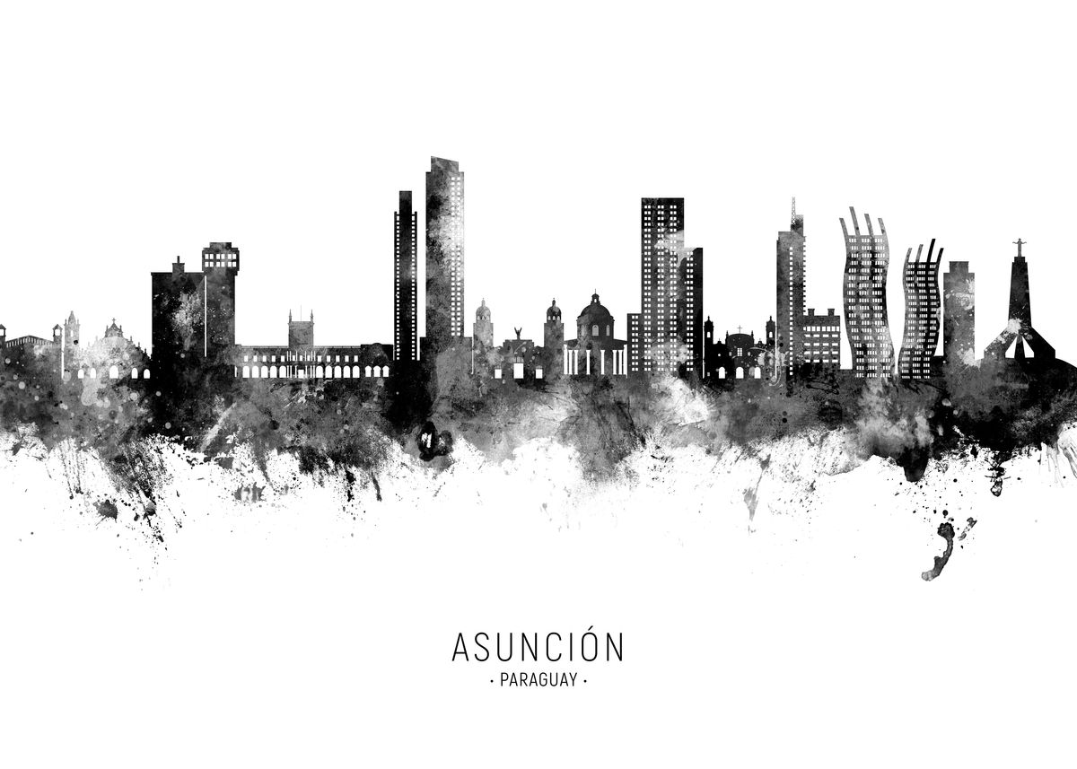 'Asuncion Skyline Paraguay' Poster, picture, metal print, paint by ...