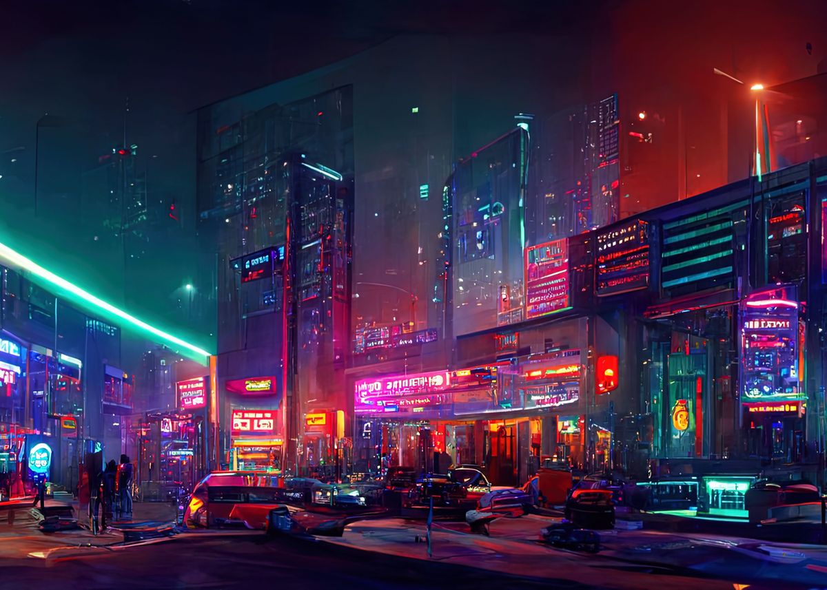 'Cyberpunk Neon City' Poster by 80s Retro | Displate