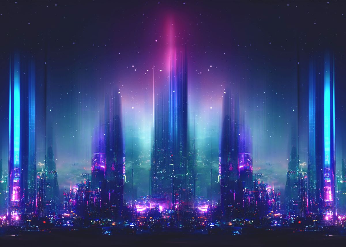 'Cyberpunk Neon City' Poster by 80s Retro | Displate