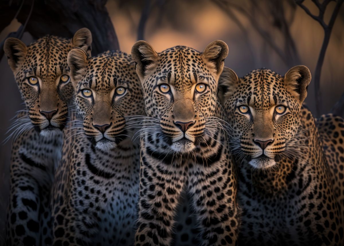 'Four leopards portrait' Poster, picture, metal print, paint by ...