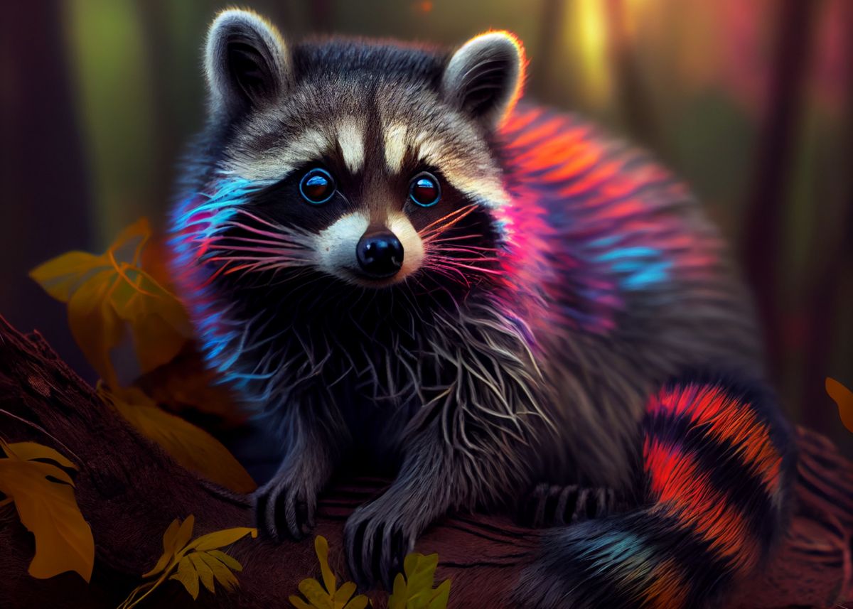 'Colorful baby raccoon' Poster by Below Horizon | Displate