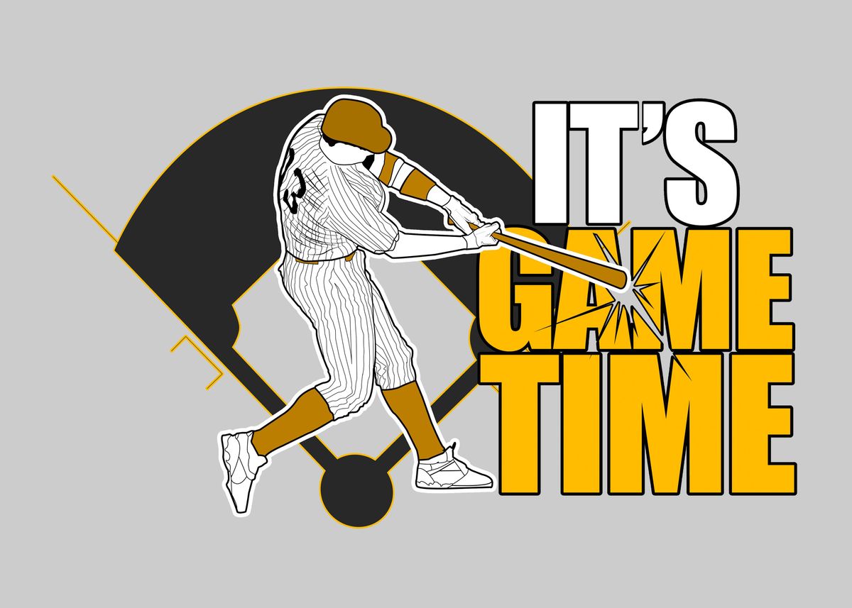 'Game Time Baseball Yellow' Poster, picture, metal print, paint by ...