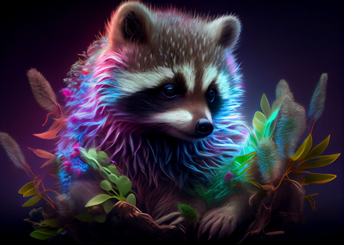 'Colorful raccoon' Poster, picture, metal print, paint by Below Horizon ...