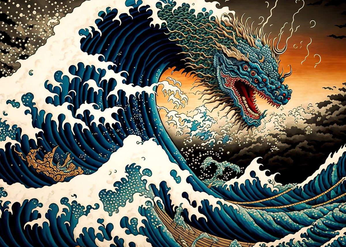 'Dragon off Kanagawa' Poster, picture, metal print, paint by Raheel ...
