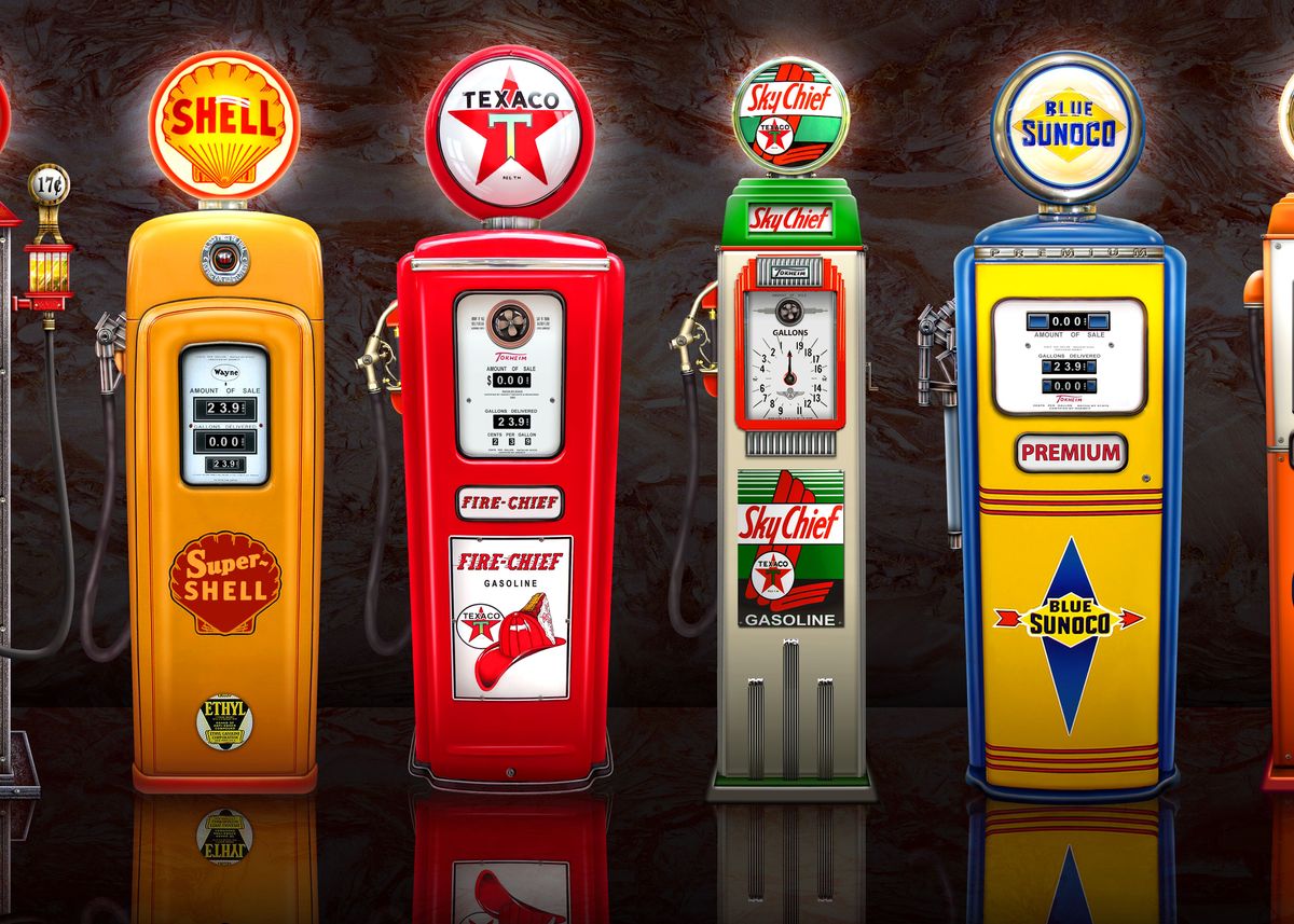 'Vintage Gas Pumps' Poster, picture, metal print, paint by michael ...