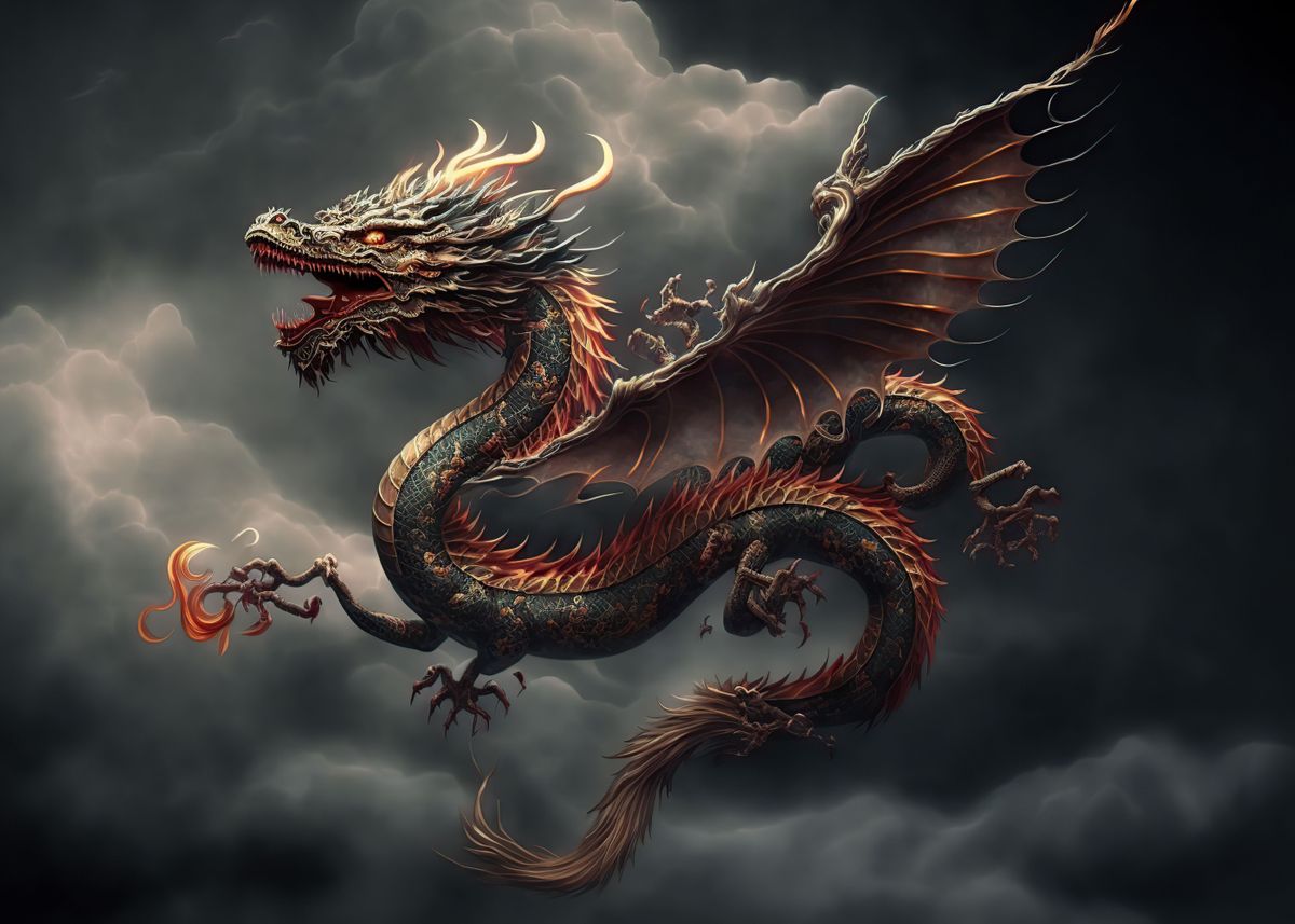 'Flying dragon' Poster, picture, metal print, paint by Silhouette Anime ...