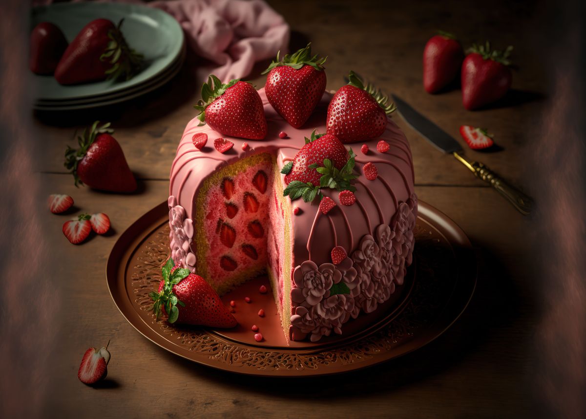 'Strawberry cake ' Poster, picture, metal print, paint by King Kean ...